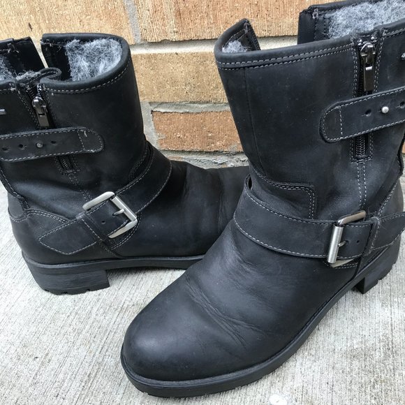 Clarks | Shoes | Clarks Reunite Go Gtx Waterproof Black Leather Boots ...